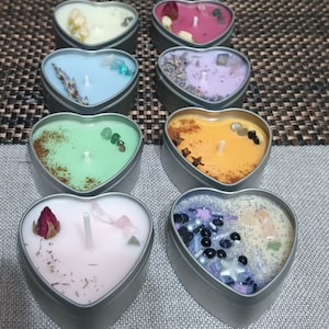 Heart Shaped Scented Candle With Crystals & Flowers 2oz Metal Tin ...