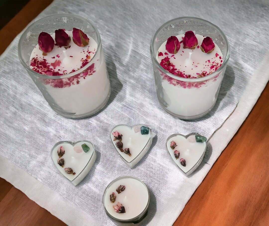 Rose Water Musk Scented Coconut-soy Candle With Rose Buds | Rose Candle ...