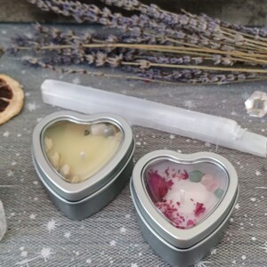 Heart Shaped Scented Candle With Crystals & Flowers 2oz Metal Tin ...