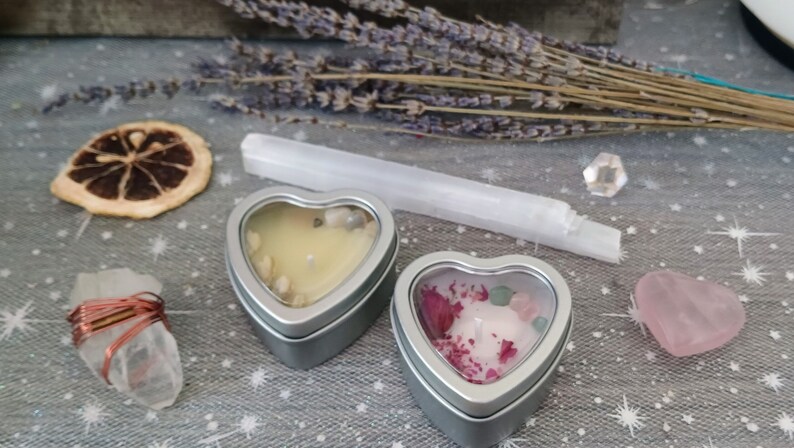 Heart Shaped Scented Candle With Crystals & Flowers 2oz Metal Tin ...