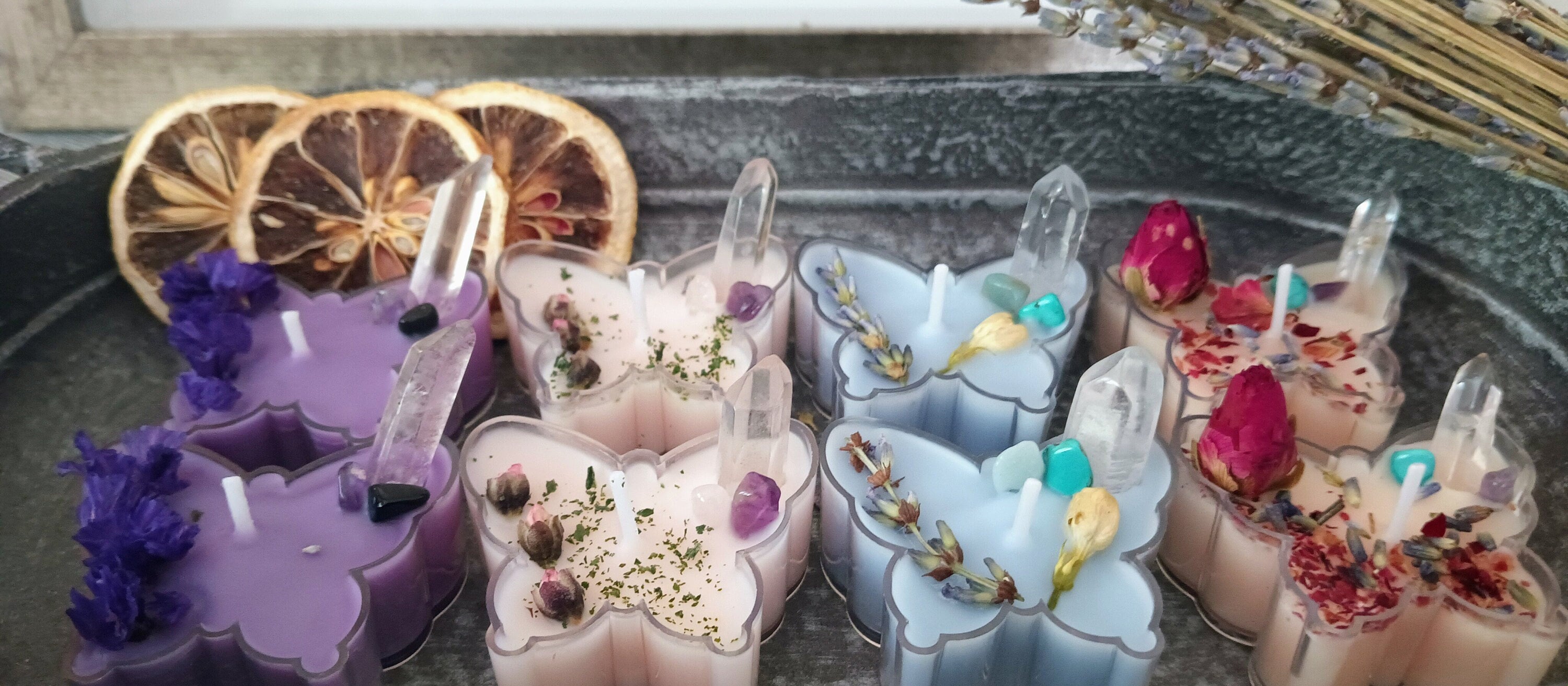 Butterfly Tealight With Crystals & Flowers Scented Candle | Intention ...