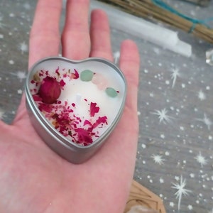 Heart Shaped Scented Candle With Crystals & Flowers 2oz Metal Tin ...