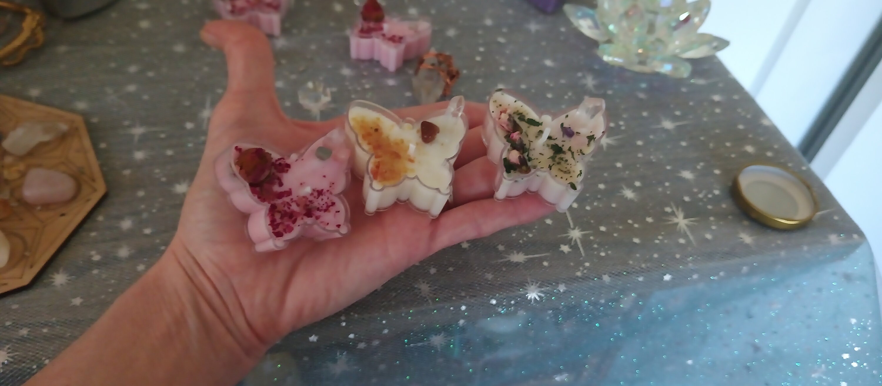 Butterfly Tealight With Crystals & Flowers Scented Candle | Intention ...