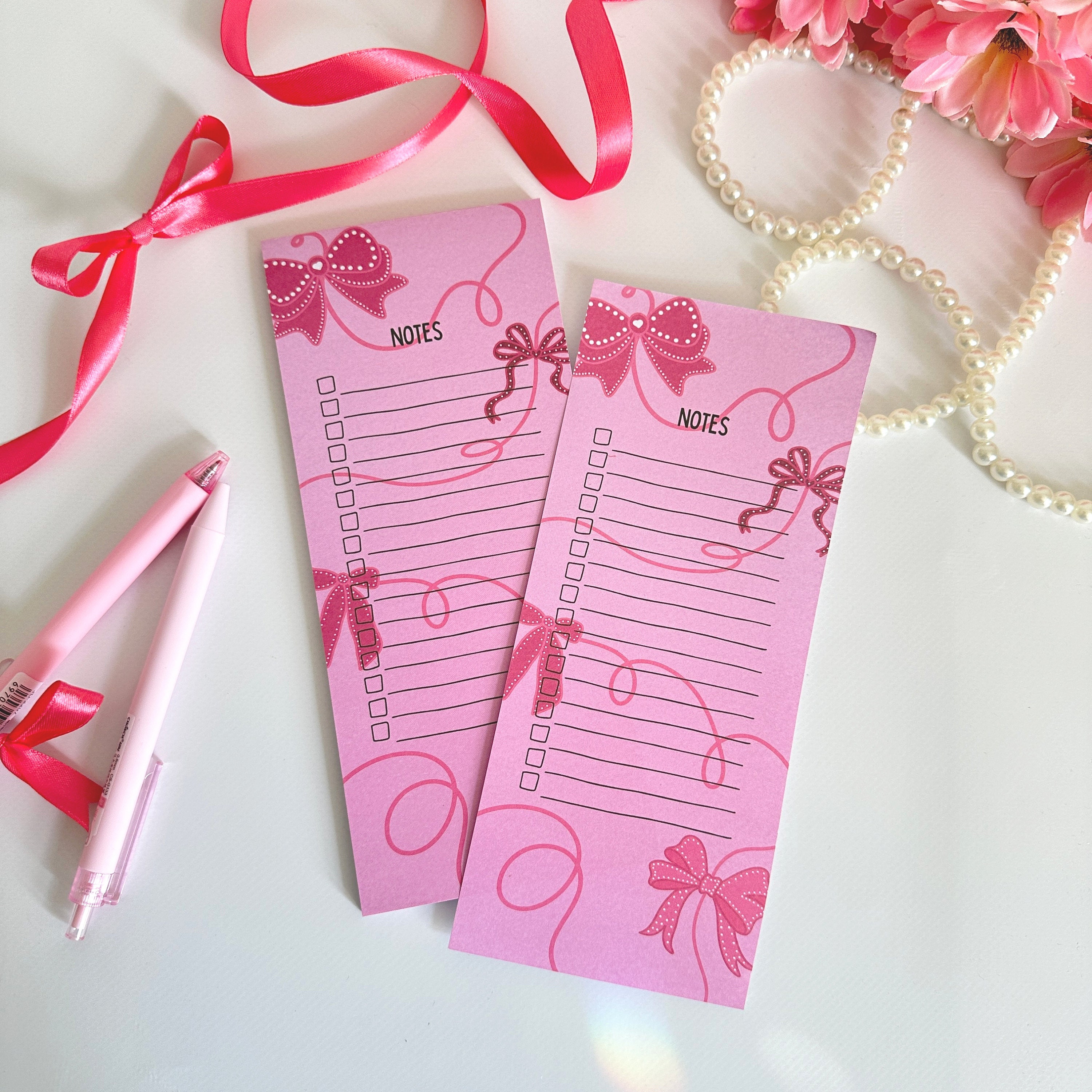 Long Notepad With Pink Bows Girly Memo Pad Girly Girl List Pad Soft ...