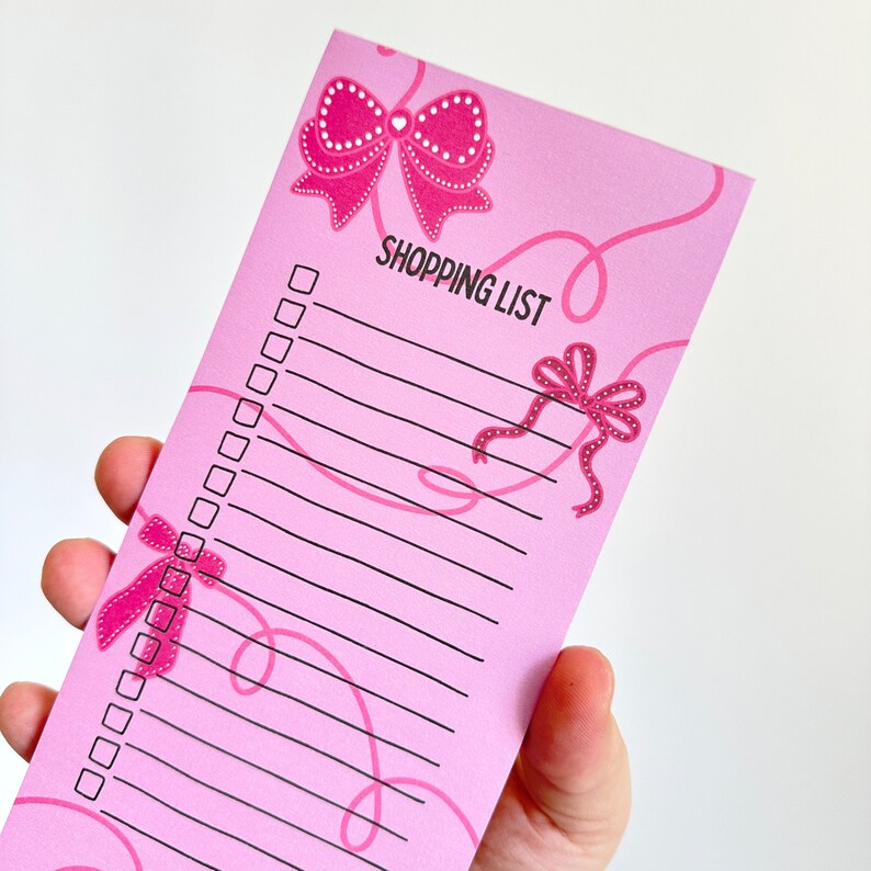 Pink Bows Grocery List Notepad Girly Shopping List Pad Cute Pink Food ...