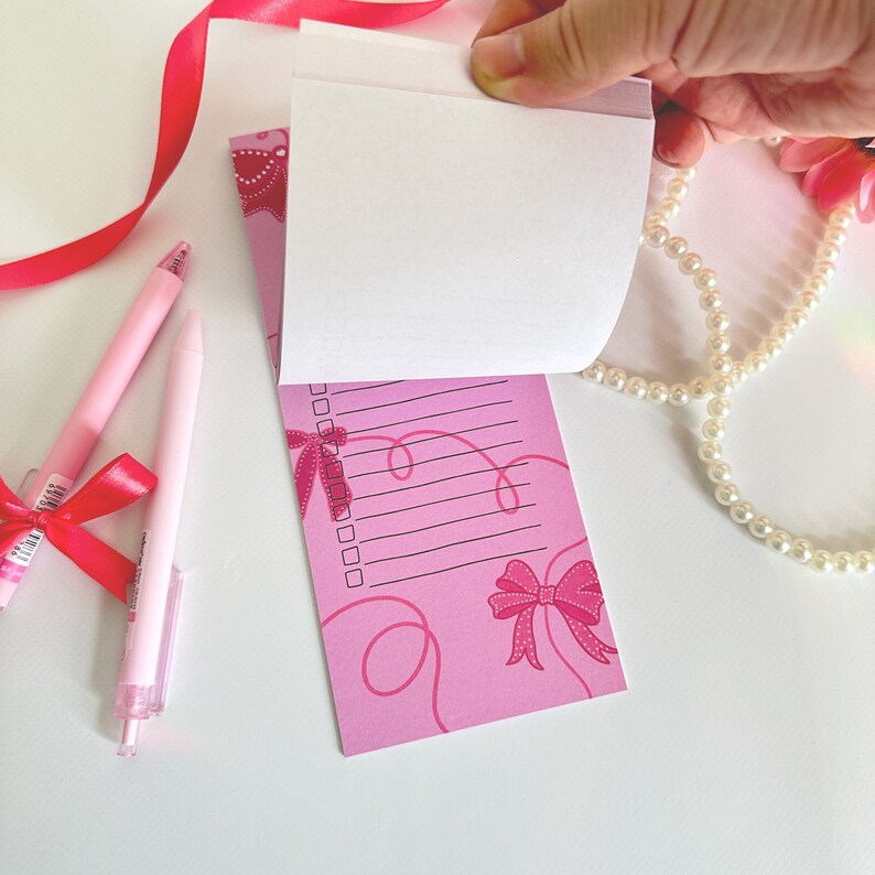 Long Notepad With Pink Bows Girly Memo Pad Girly Girl List Pad Soft ...