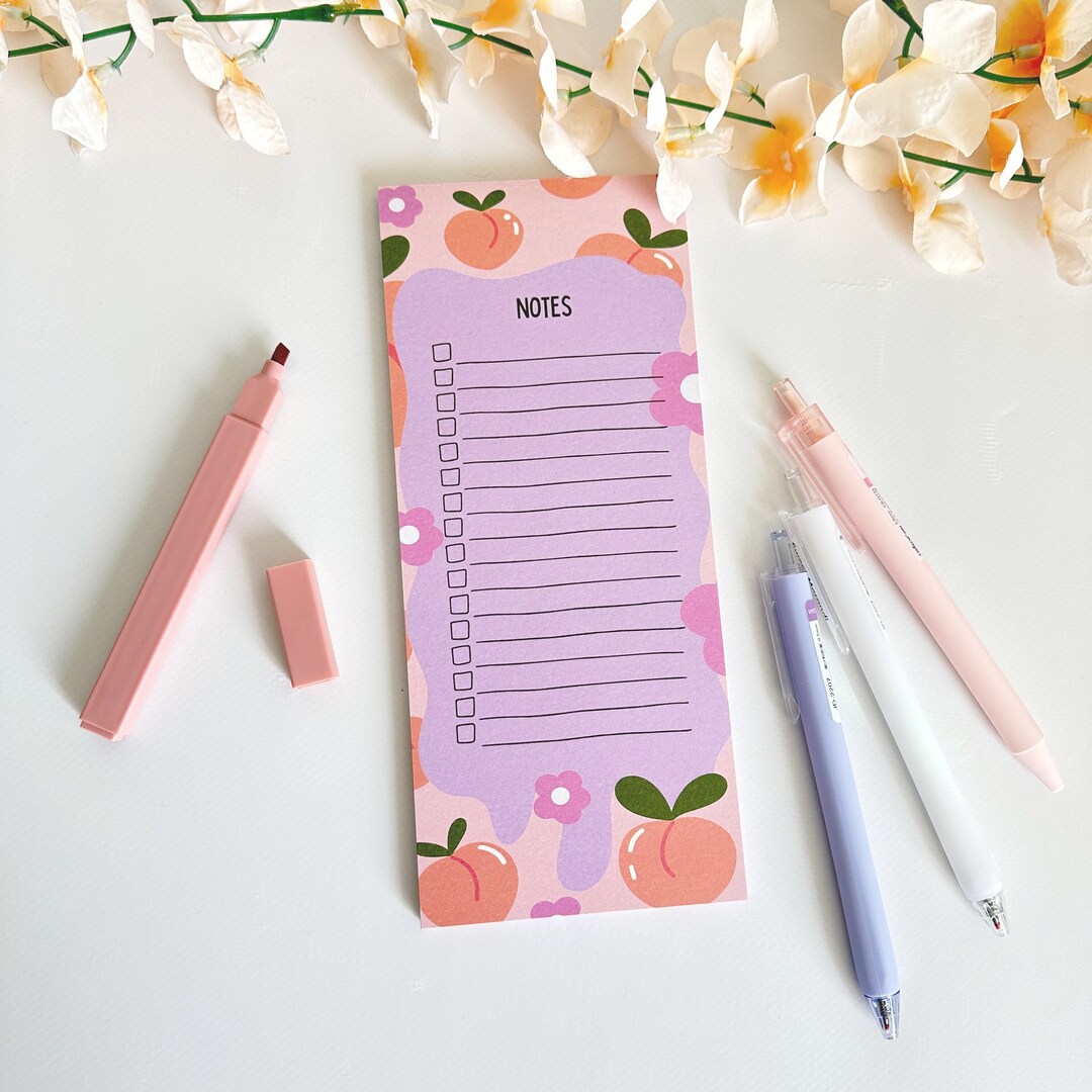 Peaches and Daisy Flowers Note Pad Fruit Memo Pad Peach List Pad Tear ...