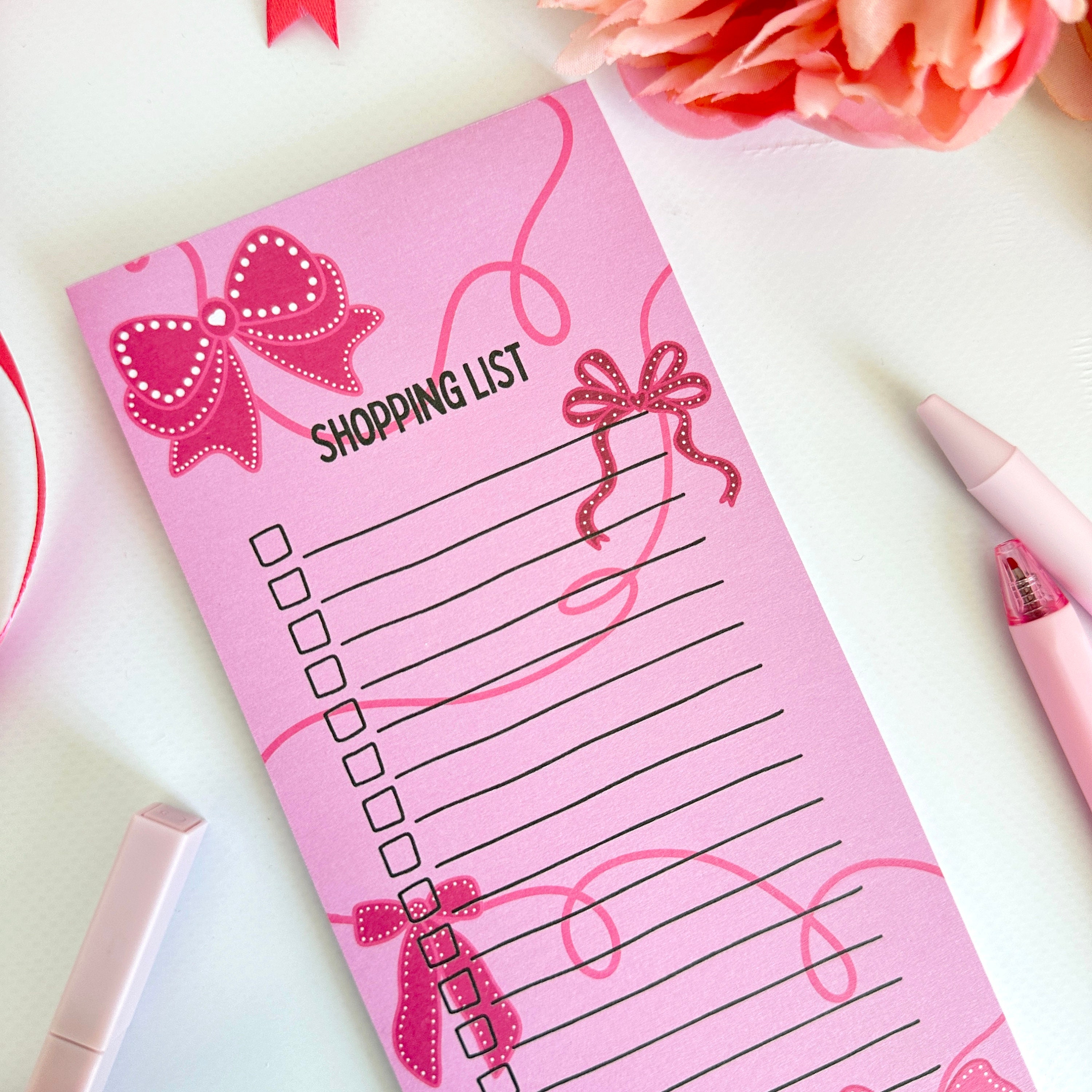 Pink Bows Grocery List Notepad Girly Shopping List Pad Cute Pink Food ...