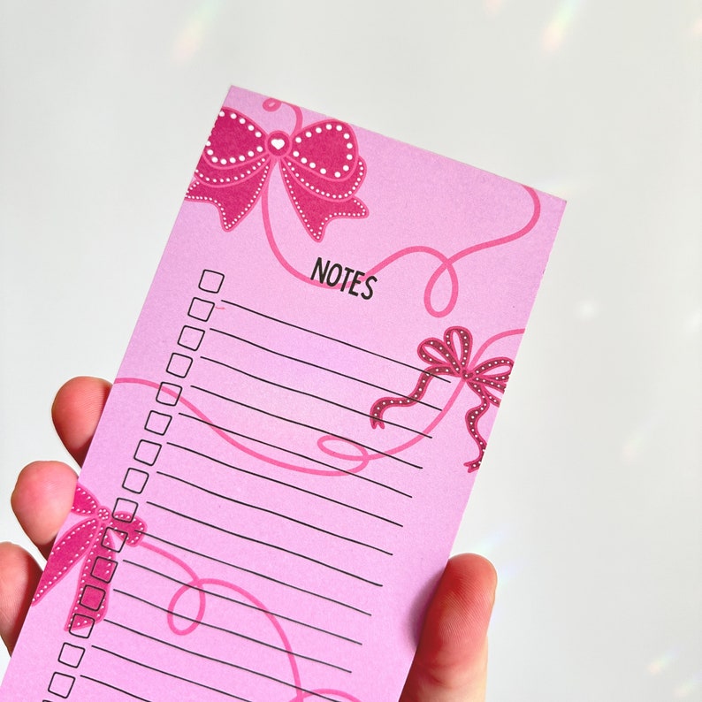 Long Notepad With Pink Bows Girly Memo Pad Girly Girl List Pad Soft ...