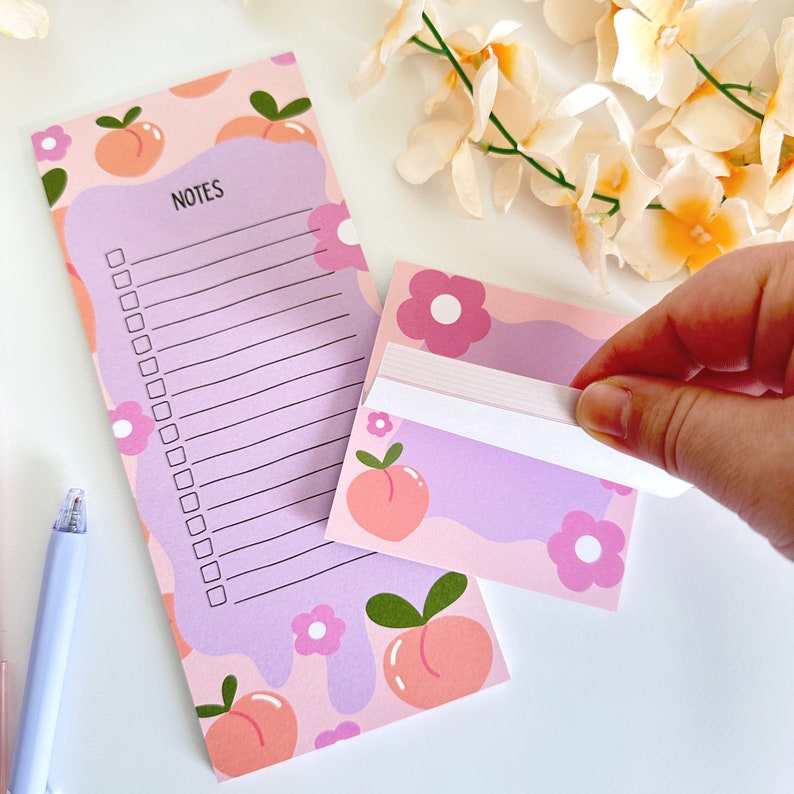 Peach Note Pad + Memo Pad Cute Sweet Fruit Memo Pad Peaches With Daisy ...