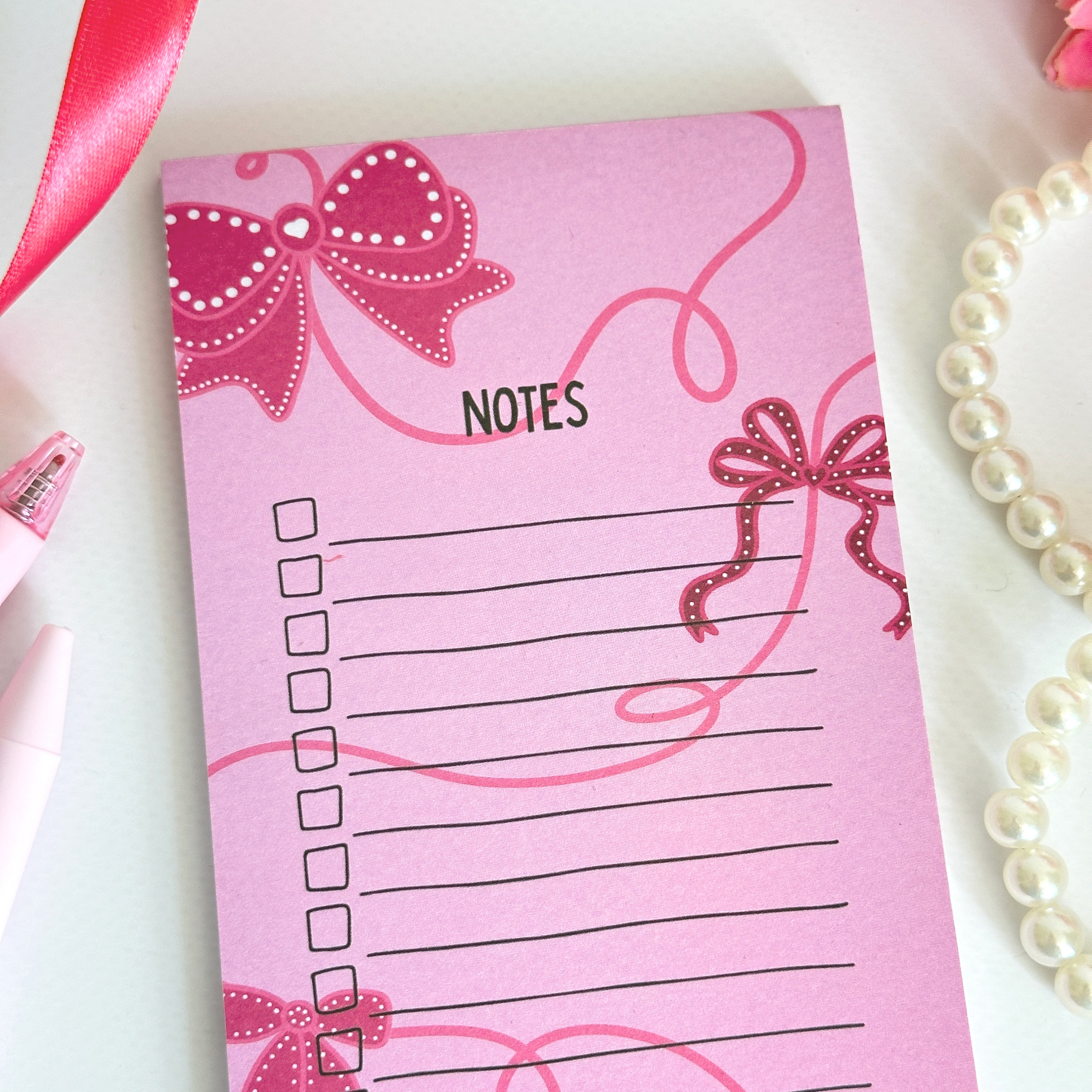 Long Notepad With Pink Bows Girly Memo Pad Girly Girl List Pad Soft ...