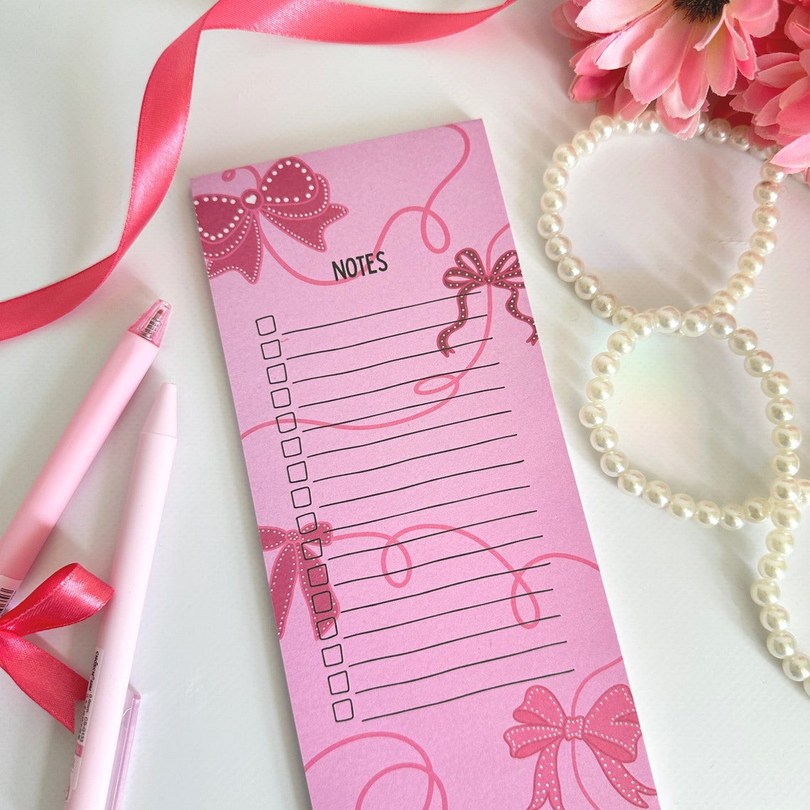 Long Notepad With Pink Bows Girly Memo Pad Girly Girl List Pad Soft ...
