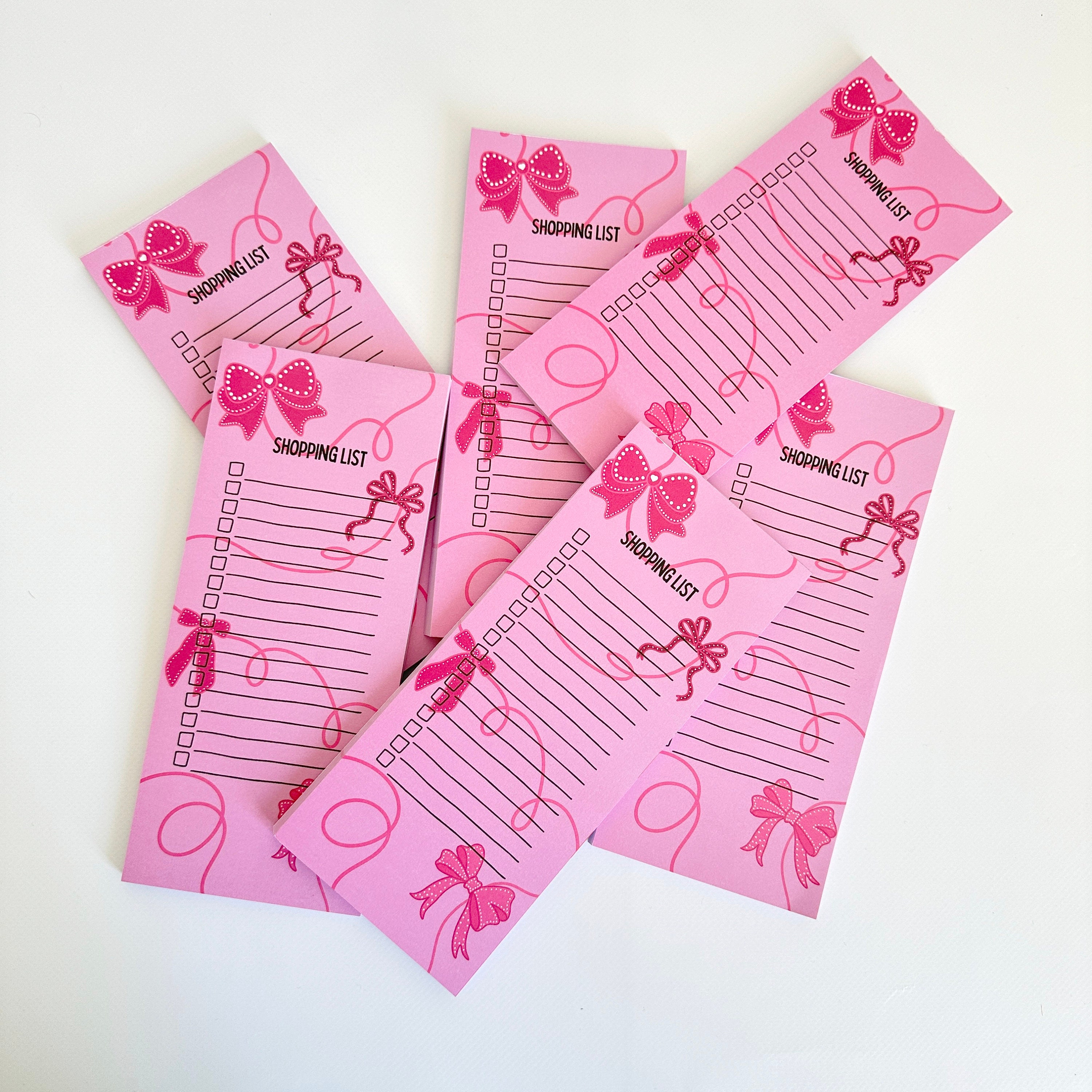 Pink Bows Grocery List Notepad Girly Shopping List Pad Cute Pink Food ...