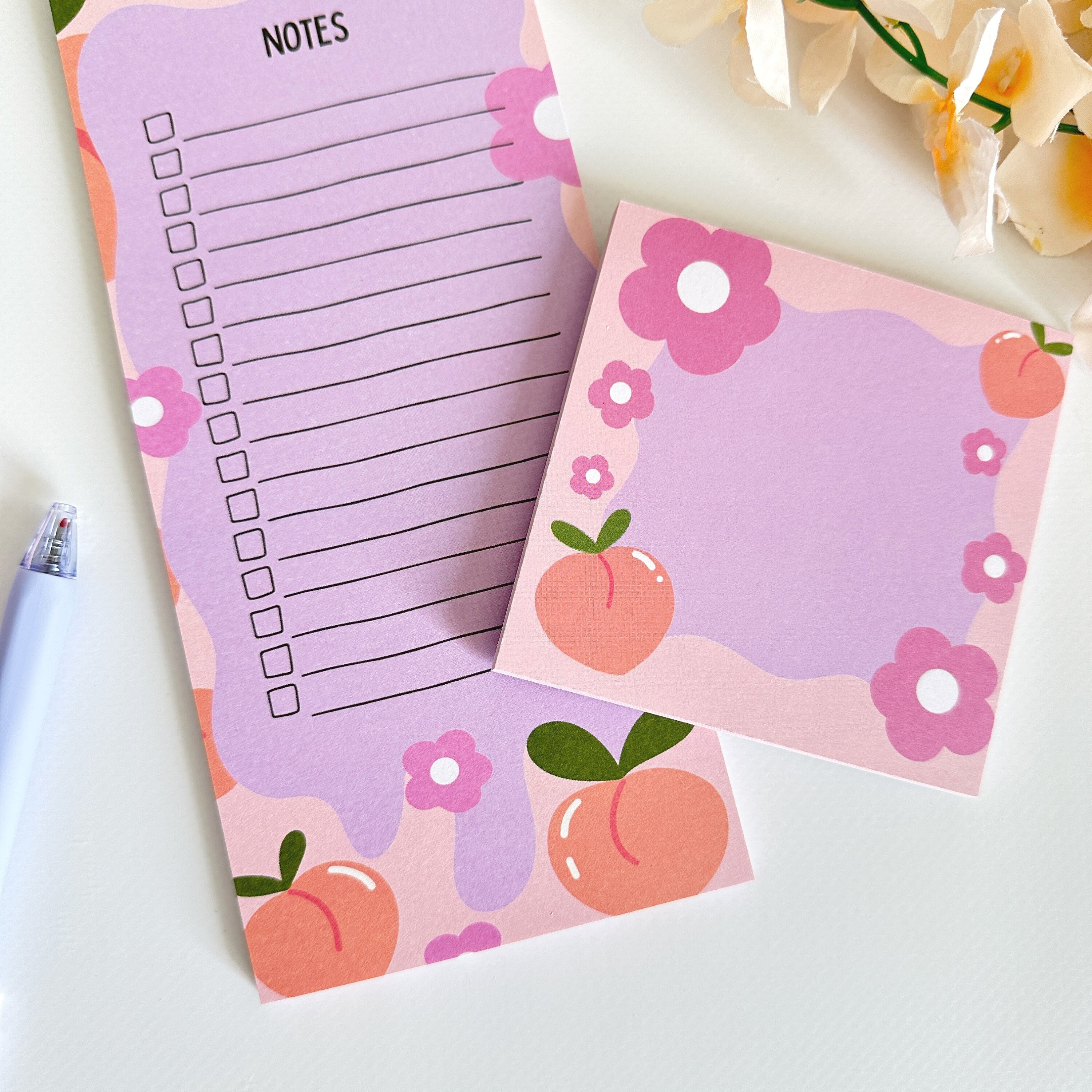 Peach Note Pad + Memo Pad Cute Sweet Fruit Memo Pad Peaches With Daisy ...
