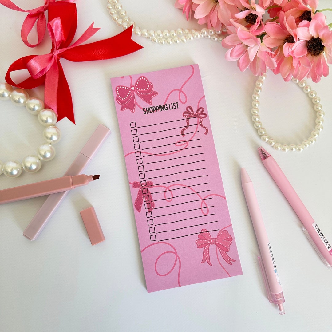 Pink Bows Grocery List Notepad Girly Shopping List Pad Cute Pink Food ...