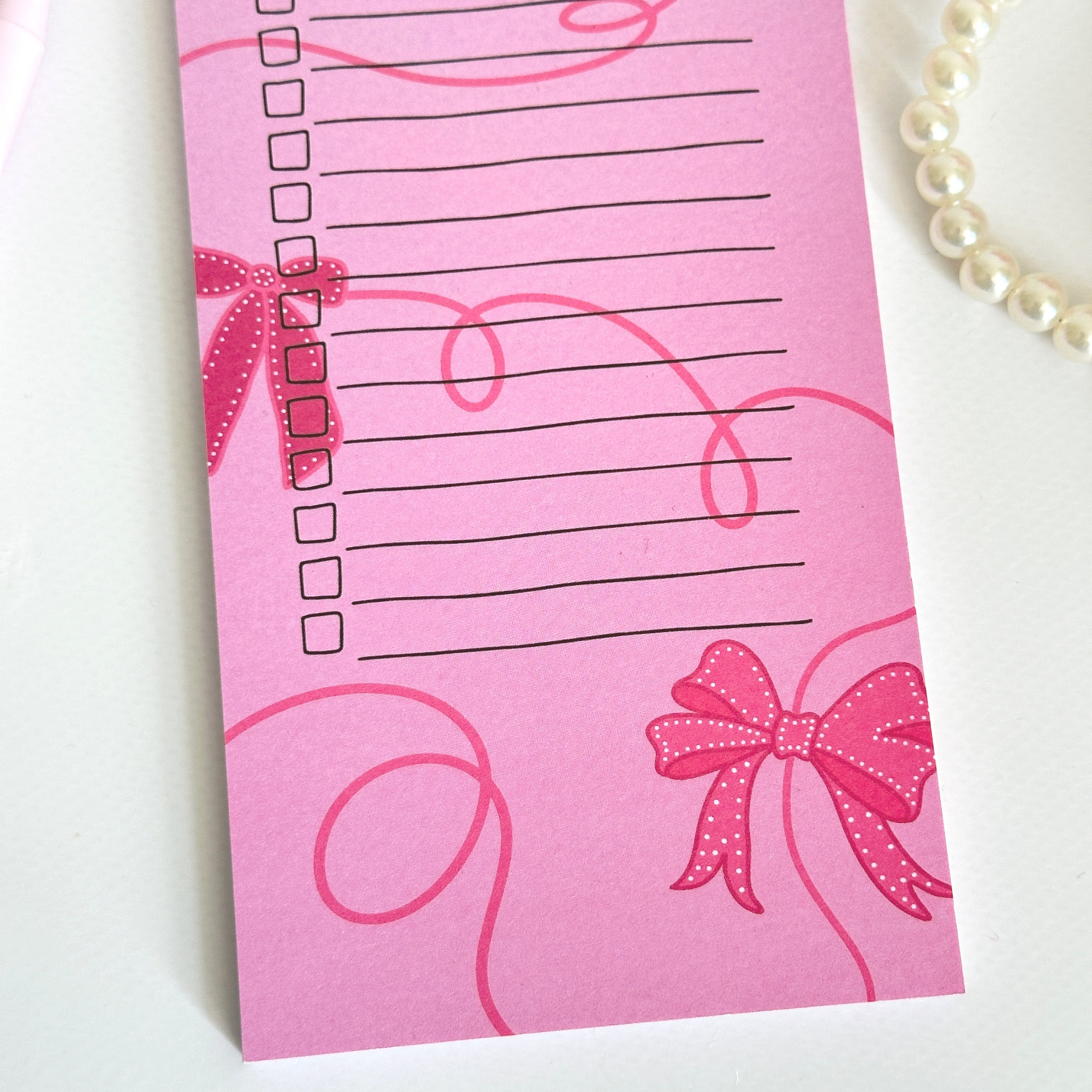 Long Notepad With Pink Bows Girly Memo Pad Girly Girl List Pad Soft ...