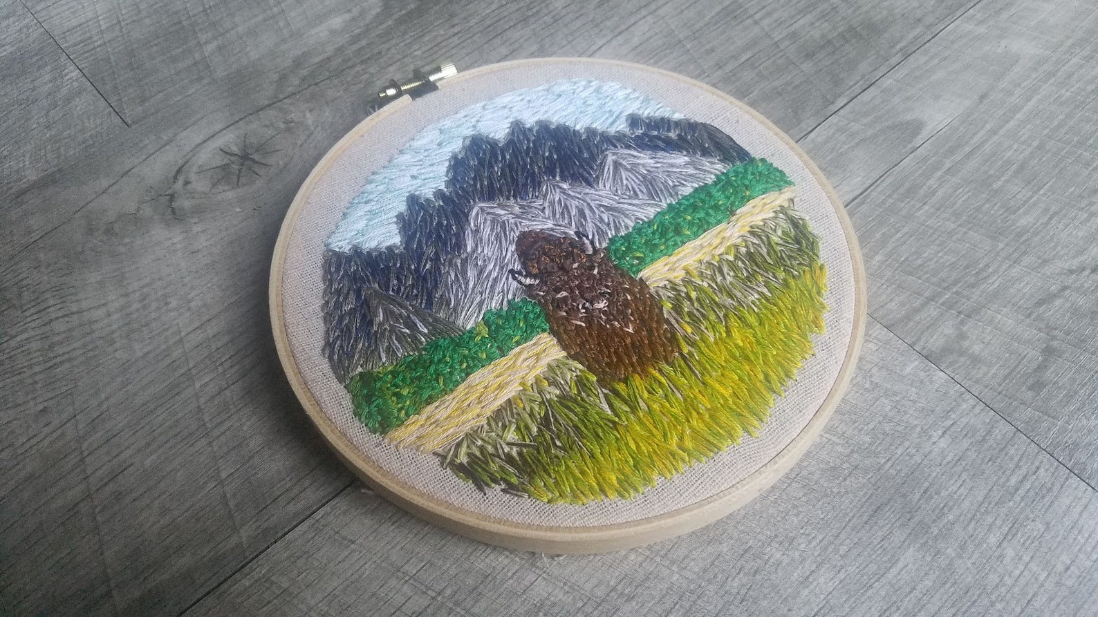 Bison in the Meadow -thread Painting - Embroidery Hoop Art - National ...
