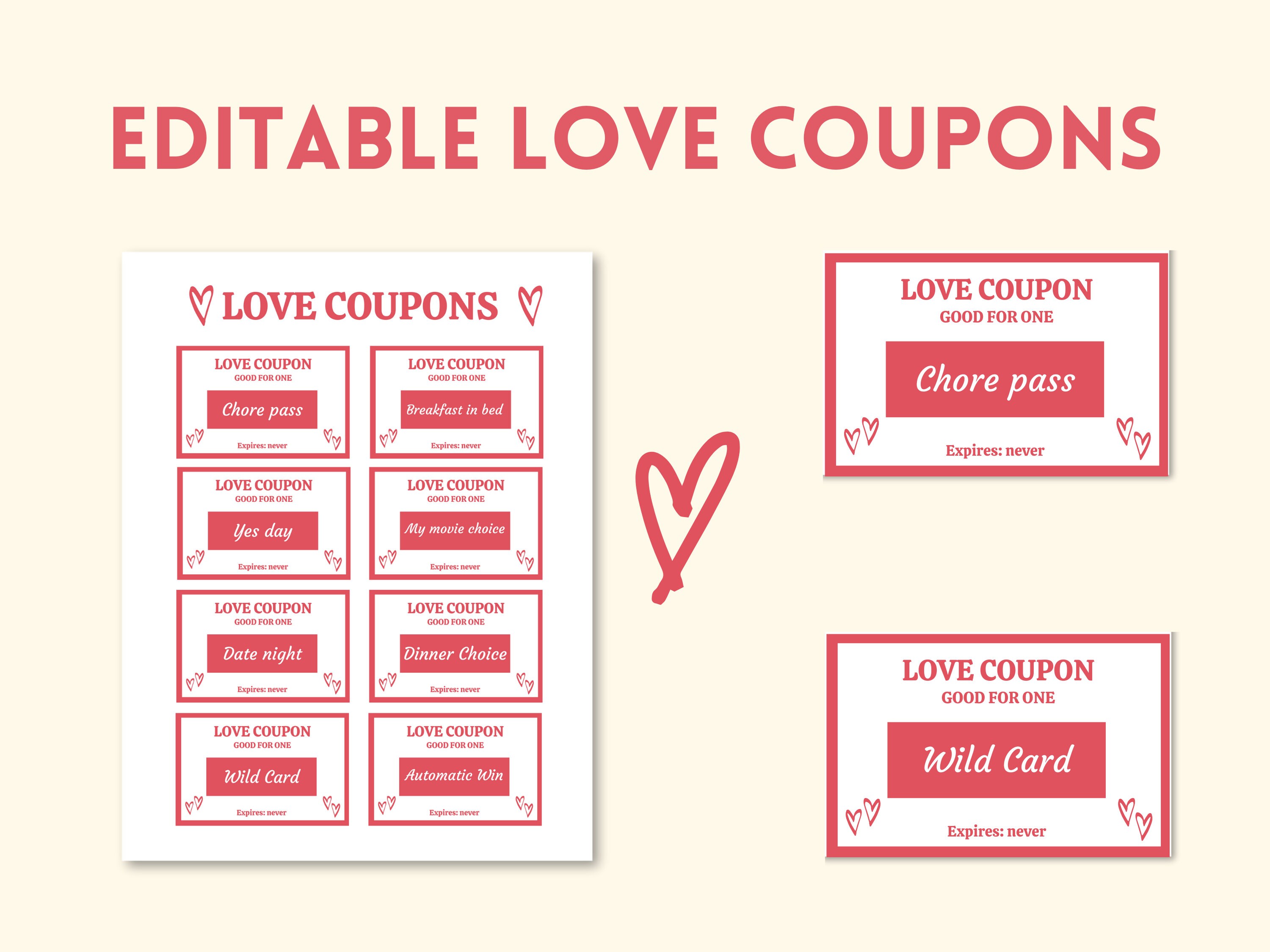 Editable LOVE COUPON Printable Valentine's Day Gift for - Etsy Canada