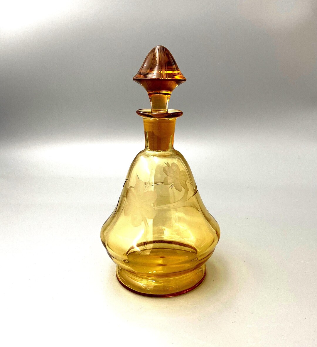 Crystal Glass Carafe, Hand-blown Vintage Object. Hand-cut Amber Floral ...