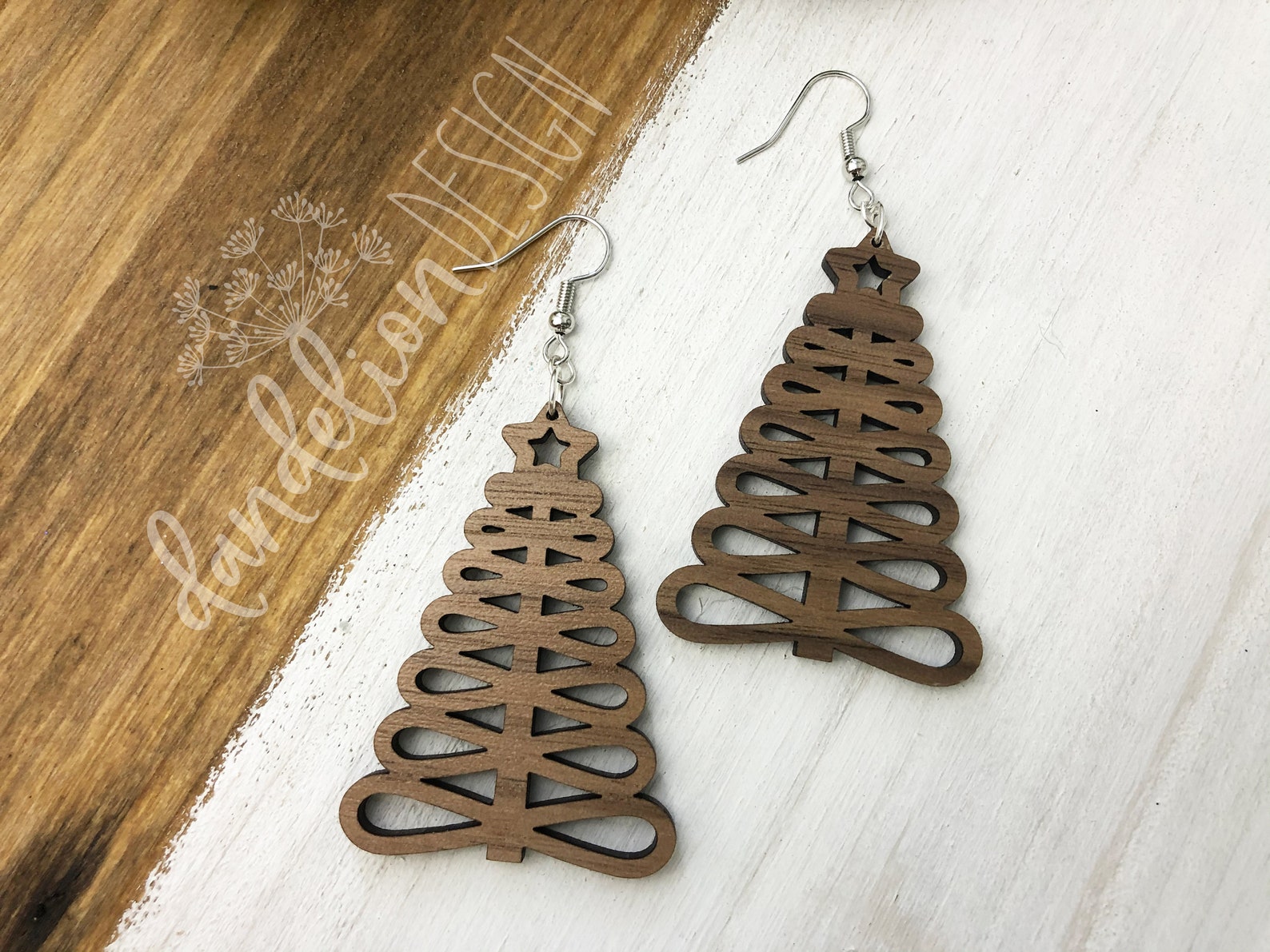 Christmas Tree Wood Earrings Laser Cut Handmade - Etsy