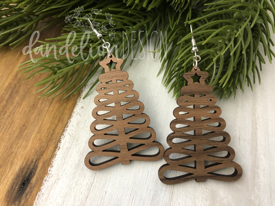 Christmas Tree Wood Earrings Laser Cut Handmade - Etsy