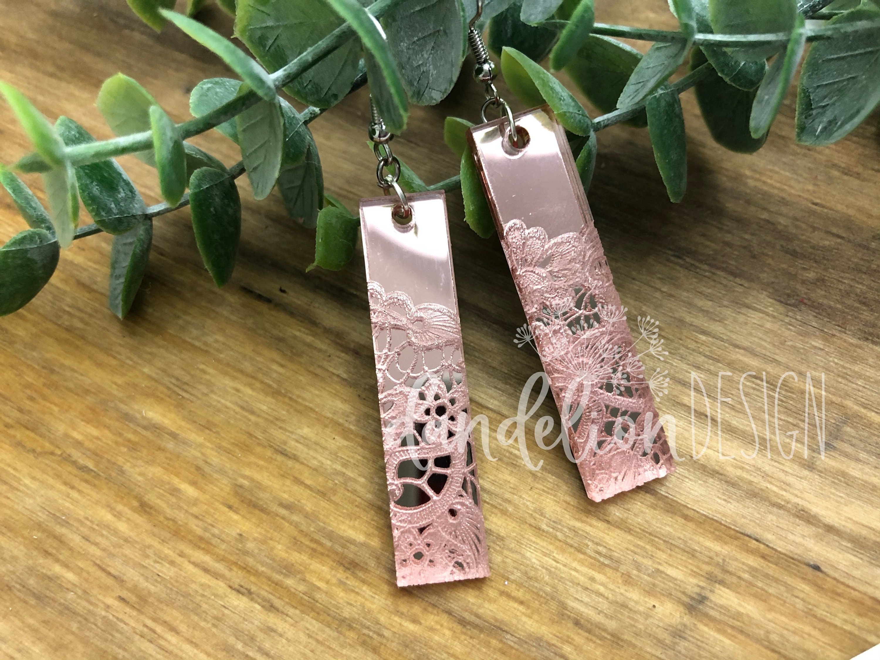 Lace Engraved Rose Gold Mirror Acrylic Earrings Laser Cut - Etsy