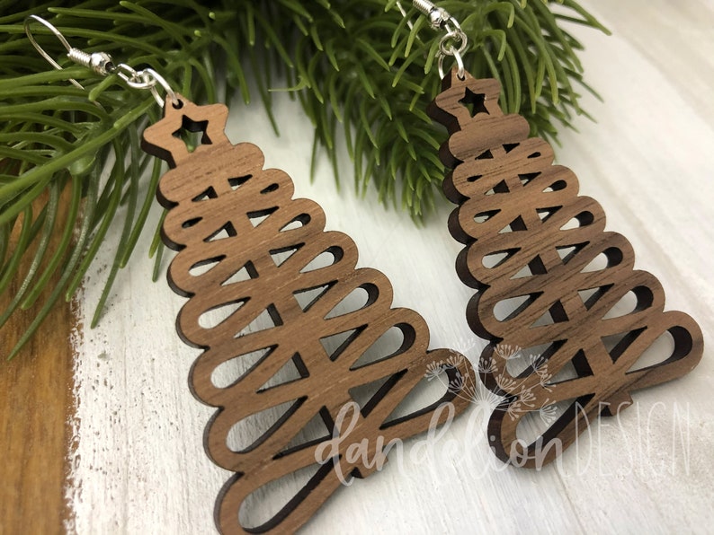 Christmas Tree Wood Earrings Laser Cut Handmade - Etsy