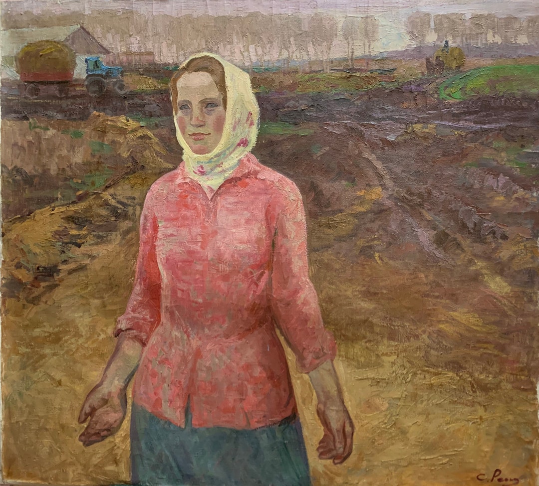 Original Painting USSR Portrait of a Milkmaid 1970s, Artist Repka ...