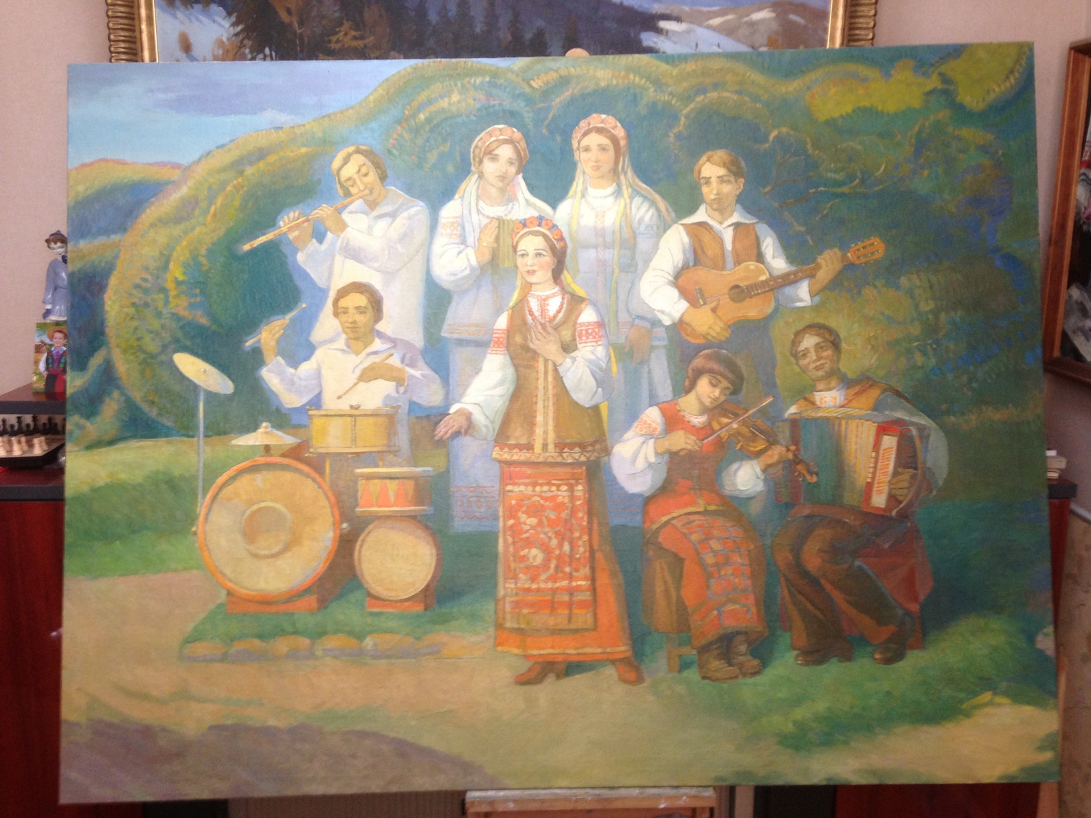 Soviet Original Painting "bukovinian Musicians" in 1970, the Author is ...