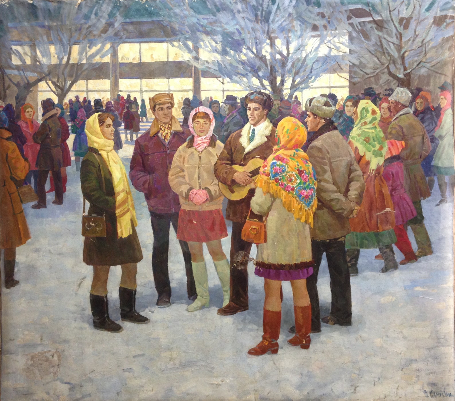 Pintura del realismo socialista de la URSS - "Por la noche en el club ...