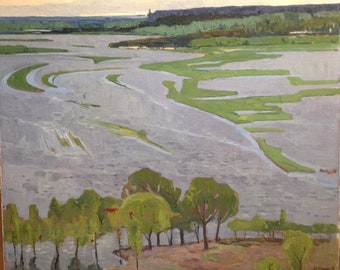 SUMMER FOREST LANDSCAPE Vintage original oil painting on canvas by ...