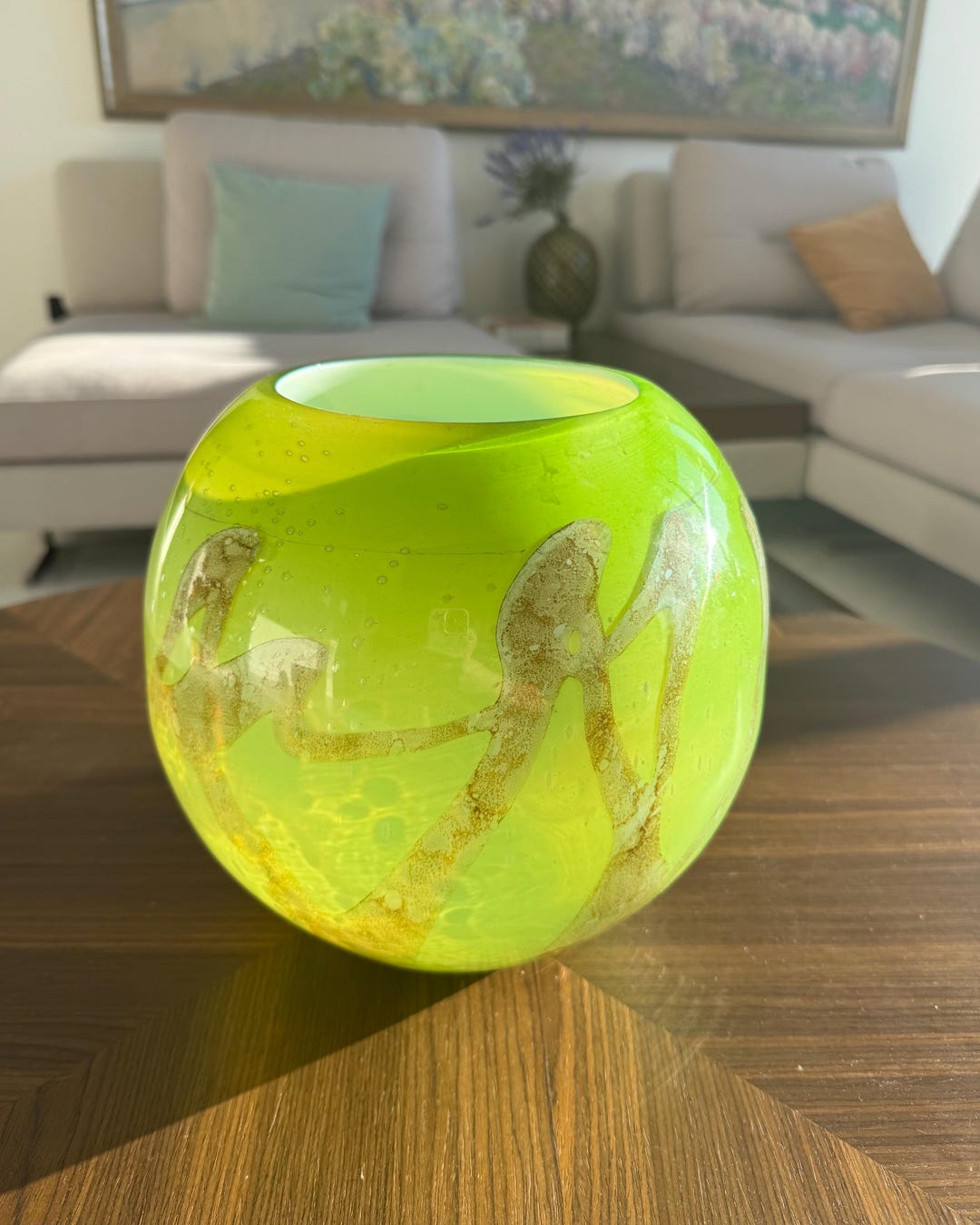 Vintage Lviv Art Glass Vase, Handblown Mid-century Modern Yellow Glass ...