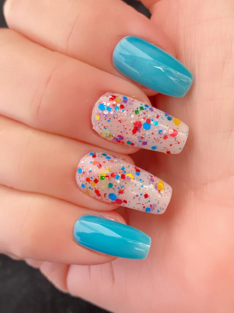 Blue Red Yellow Green Glitter Nail Polish Flackie Multi Color | Etsy