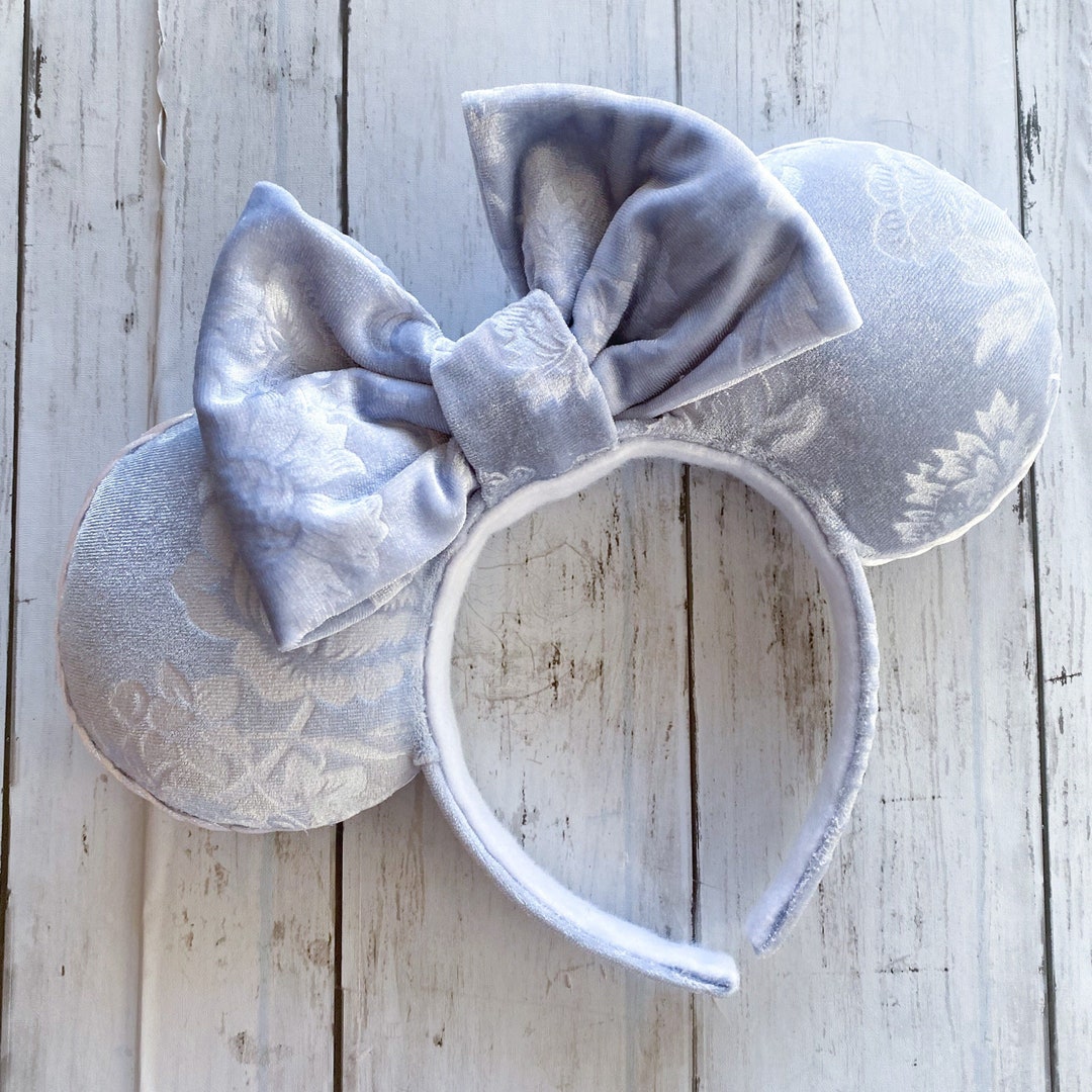 Icy Blue Velvet Mickey Ears, Floral Minnie Ears, Floral Velvet Ears ...