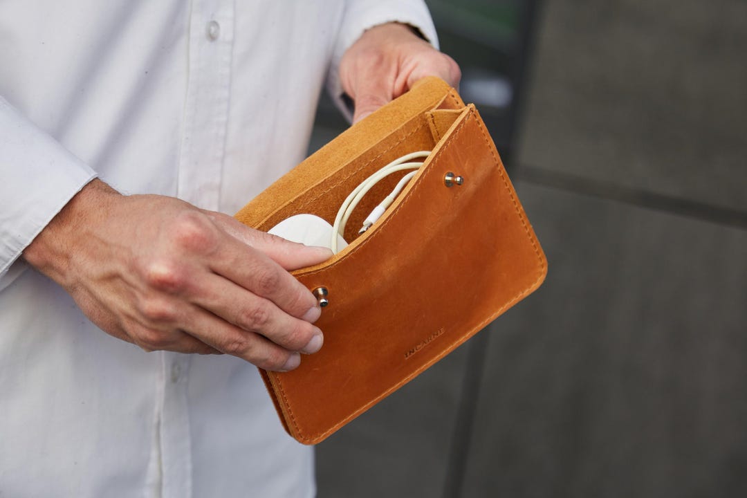Leather Cable Organizer – Tech Pouch for Charger & Cables, Travel Cable ...