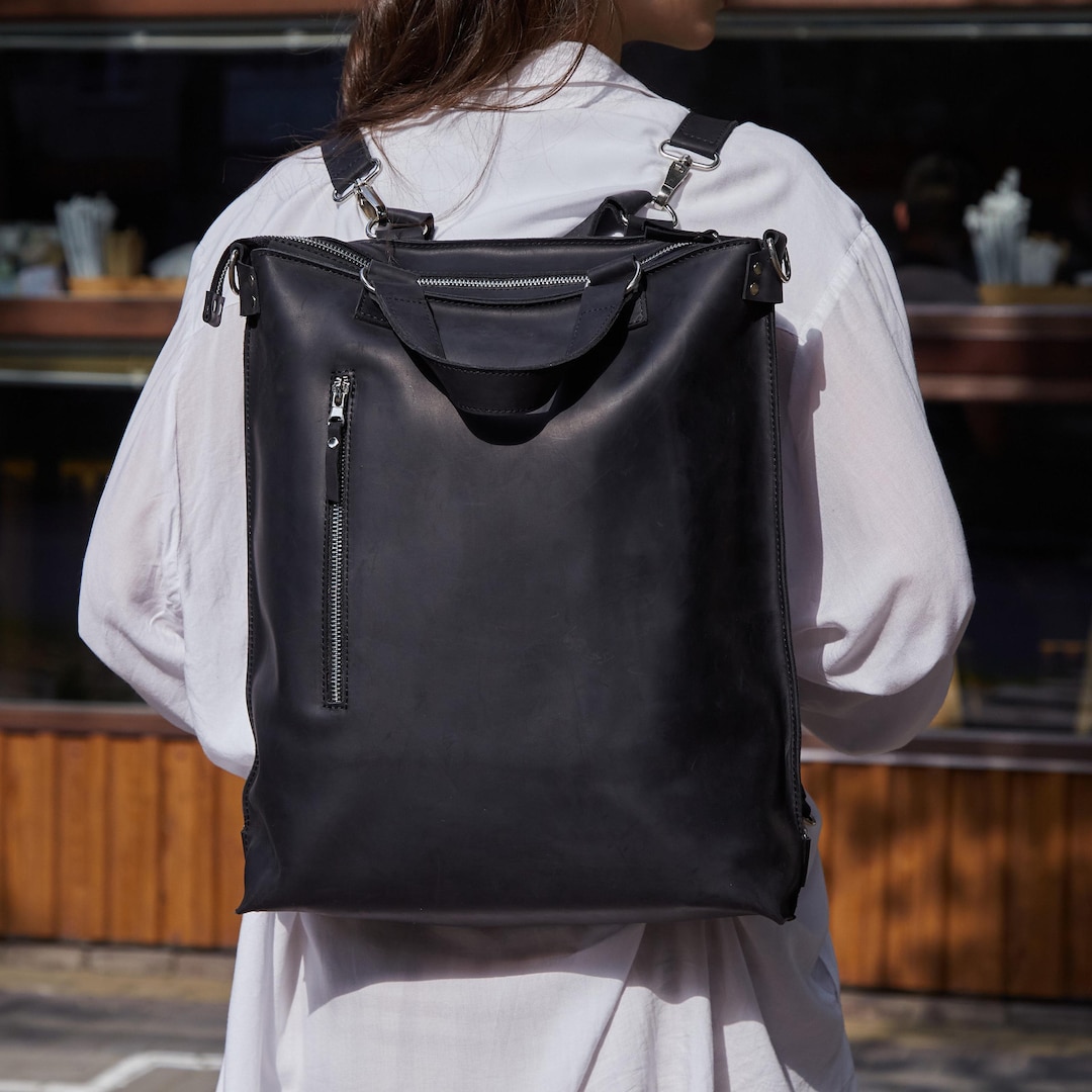 Leather Convertible Backpack Purse, Brown Laptop Tote Bag, Minimalist ...