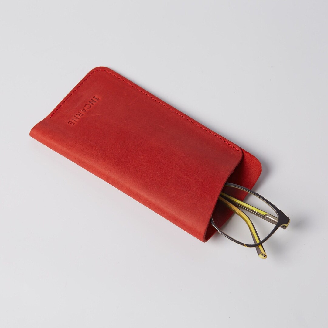 Red Leather Eyeglass Holder. Handmade Reading Glasses Case for Her ...