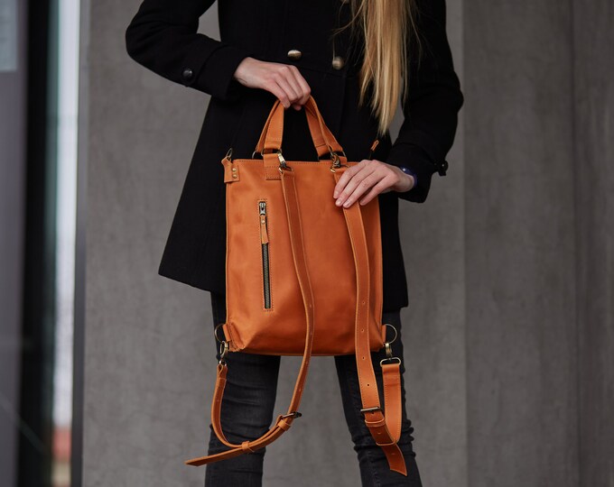 Convertible Backpack, Leather Backpack 2in1 Women City Laptop Purse ...