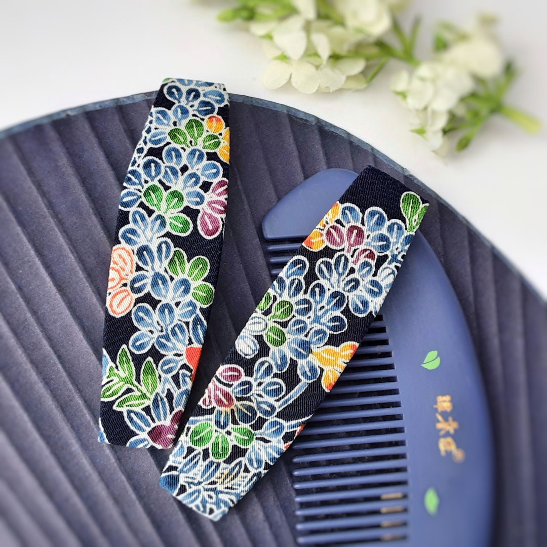 Japanese Silk Hair Clip in Shades of Blue. Pretty Floral Barrettes Made ...