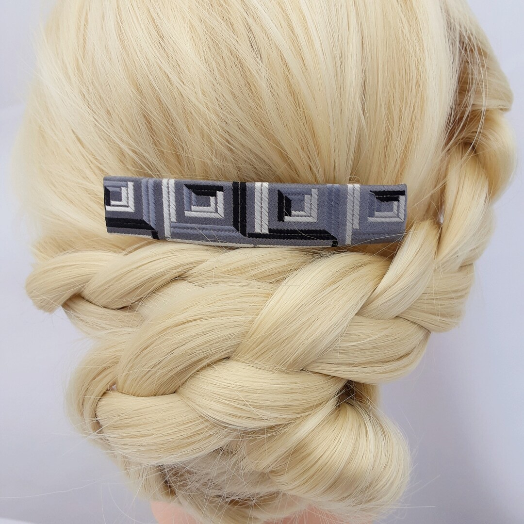 Grey hair clip or comb. Smart classic upcycled grey and white silk ...