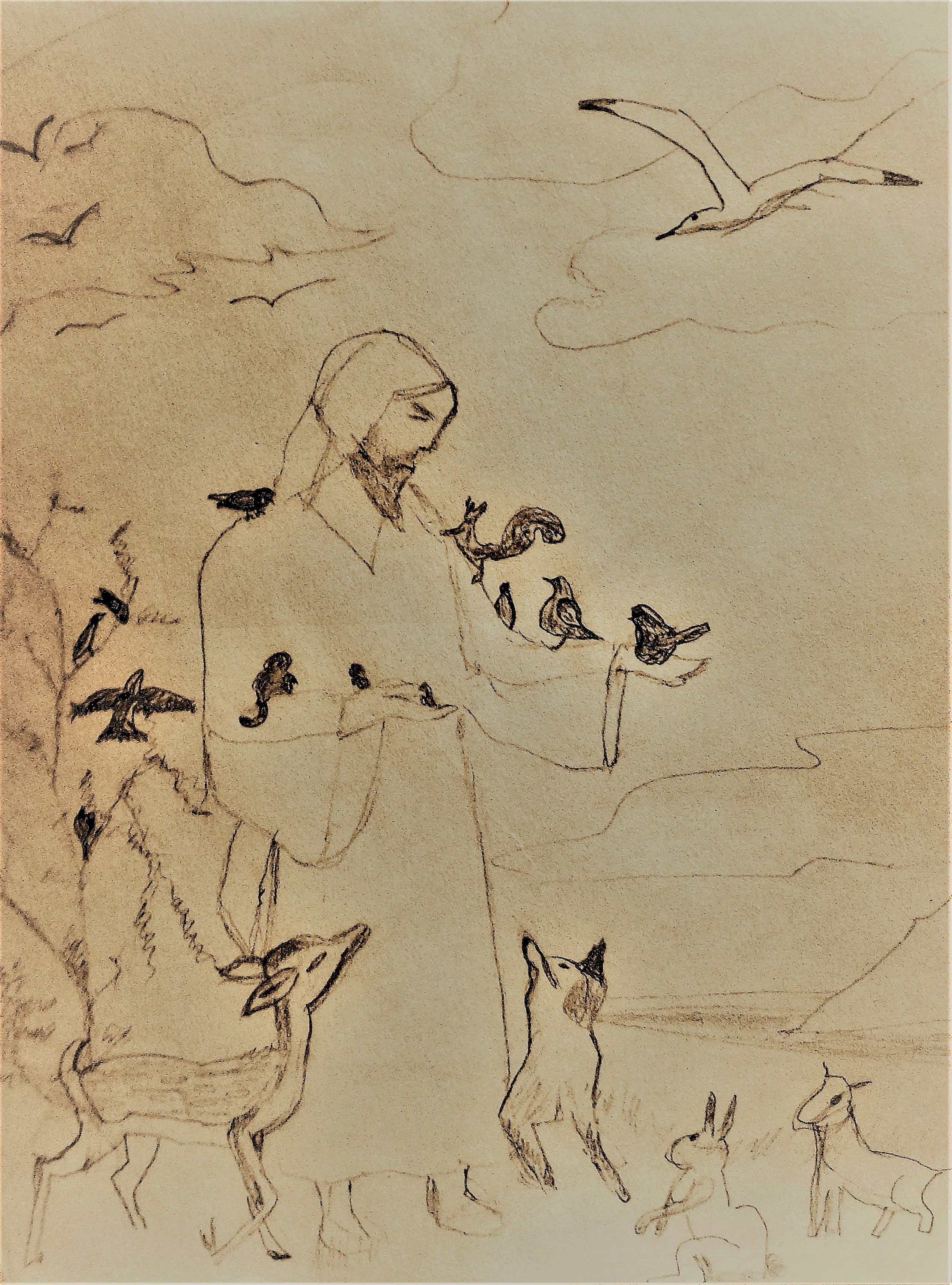 Jesus Surrounded by Flock of Many Different Animals Drawing ...