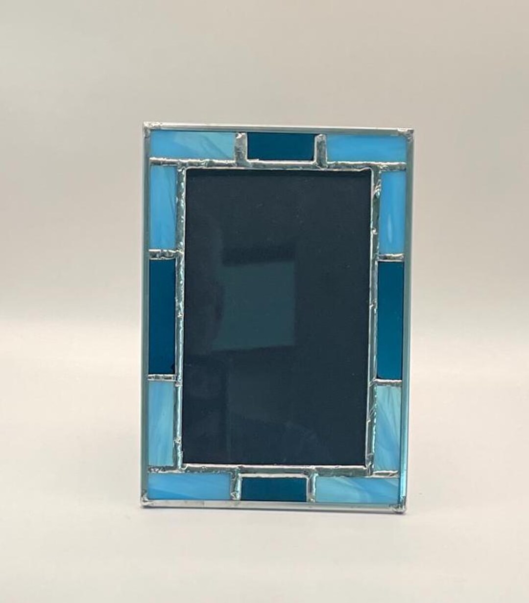 4x6 Hand Crafted Blue Stained Glass Picture Frame - Etsy