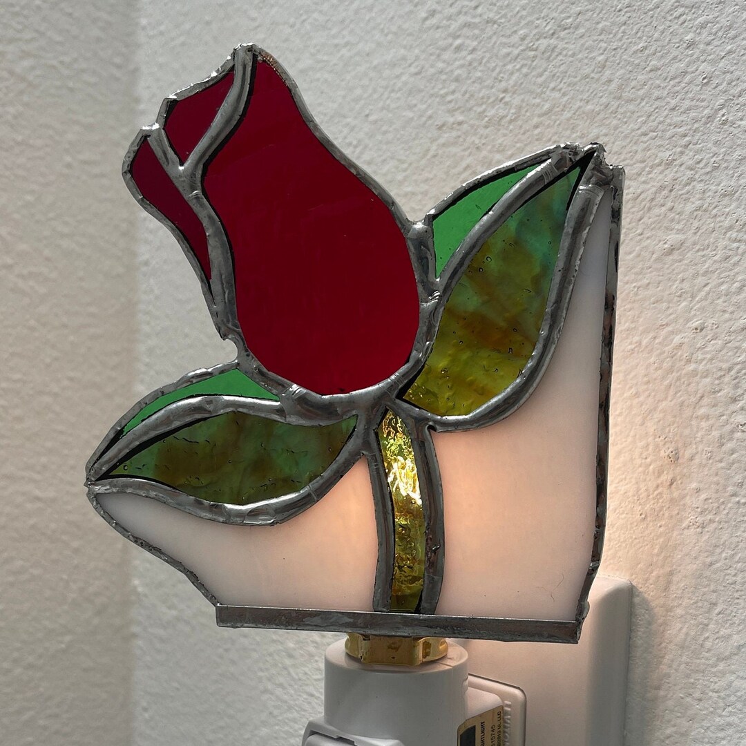 4x4 Handcrafted Red Rose Stained Glass Nightlight - Etsy