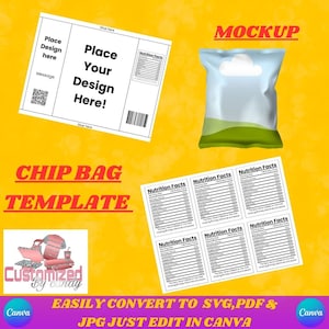 CHIP BAG Template and Mockup , Party Favors, Canva Edit, Digital ...