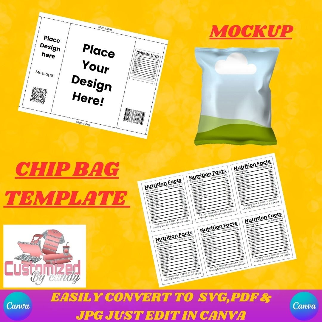 CHIP BAG Template and Mockup , Party Favors, Canva Edit, Digital ...