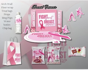 Breast Cancer 1 Template Bundle Instant Download Party Favors - Etsy