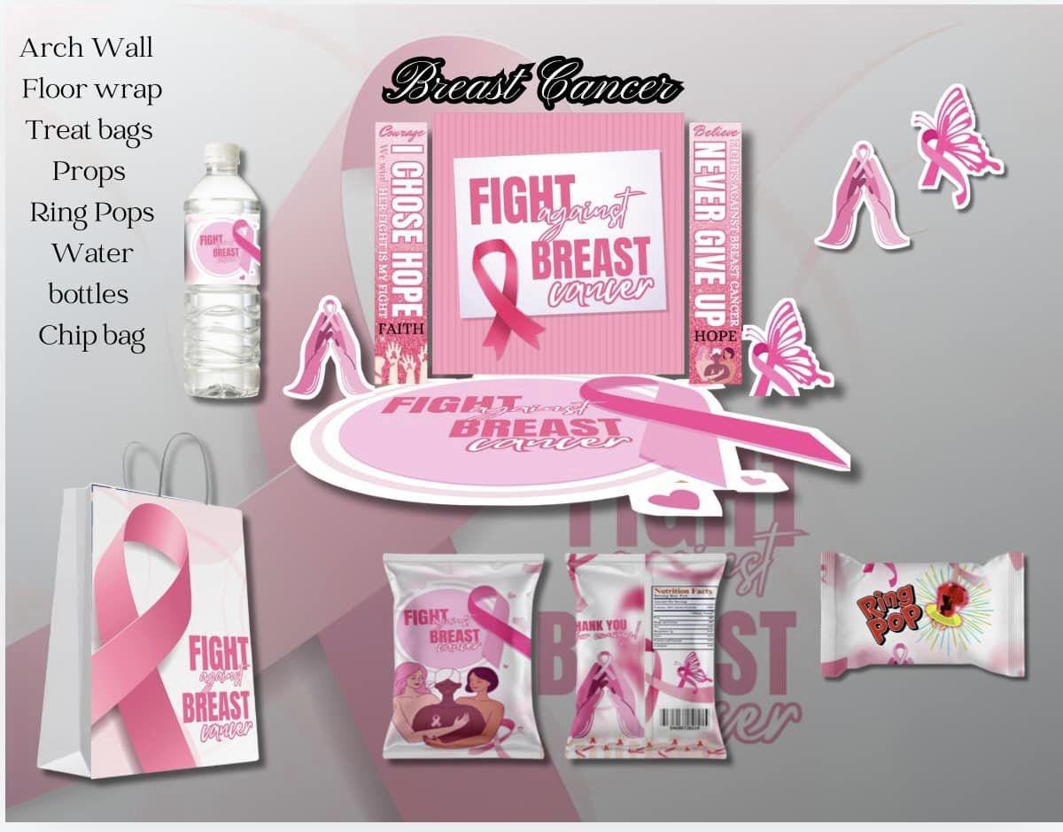 Breast Cancer 1 Template Bundle Instant Download Party Favors - Etsy