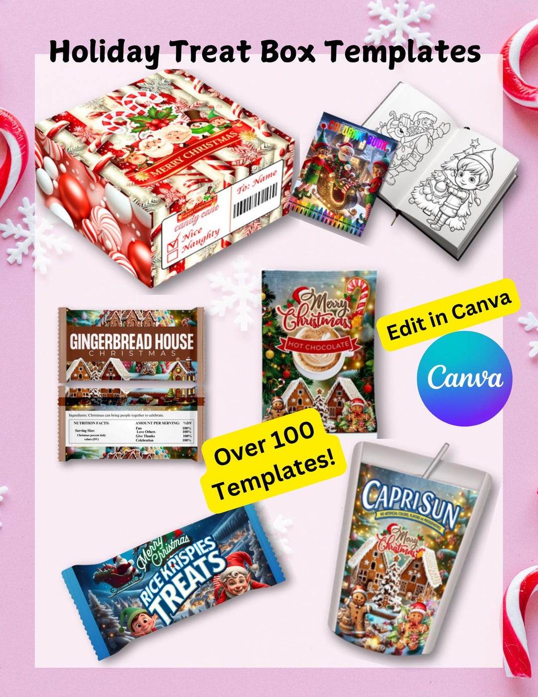 Holiday Treat Box Templates Digital Download | Editable Letter to Santa ...
