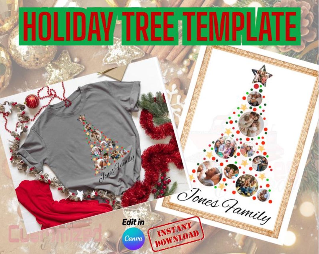 Holiday Christmas Tree Photo Template Edit in Canva Digital DIY ...