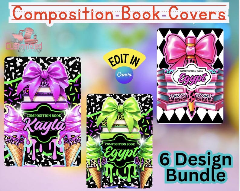 Editable Composition Book Covers: Back to School DIY Design (digital ...